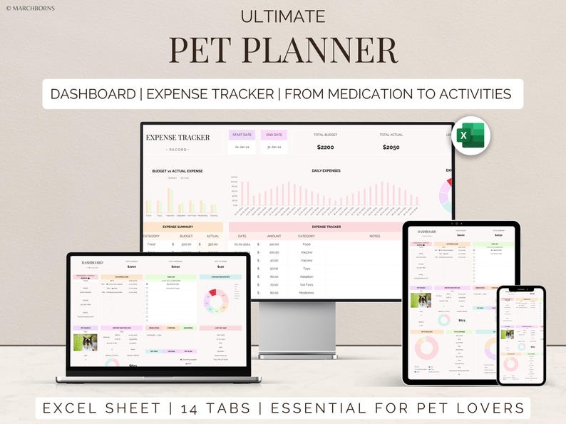 Pet Planner Excel Spreadsheet Template Ultimate Pet Care Organizer ...