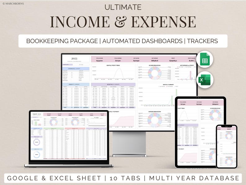 Small Business Income Expense Tracker Excel Google Sheets Profit Loss ...
