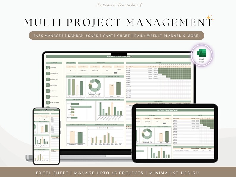 Multi Project Planner Management Dashboard Excel Spreadsheet Template ...