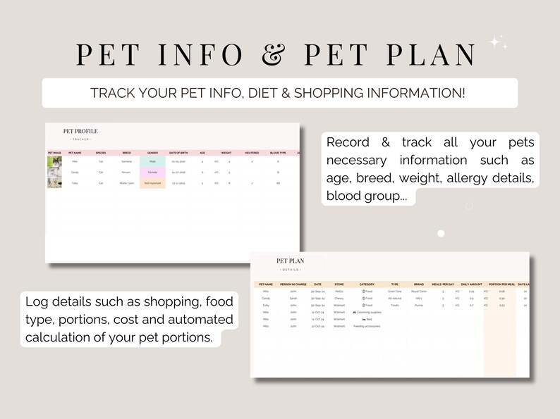 Pet Planner Excel Spreadsheet Template Ultimate Pet Care Organizer ...