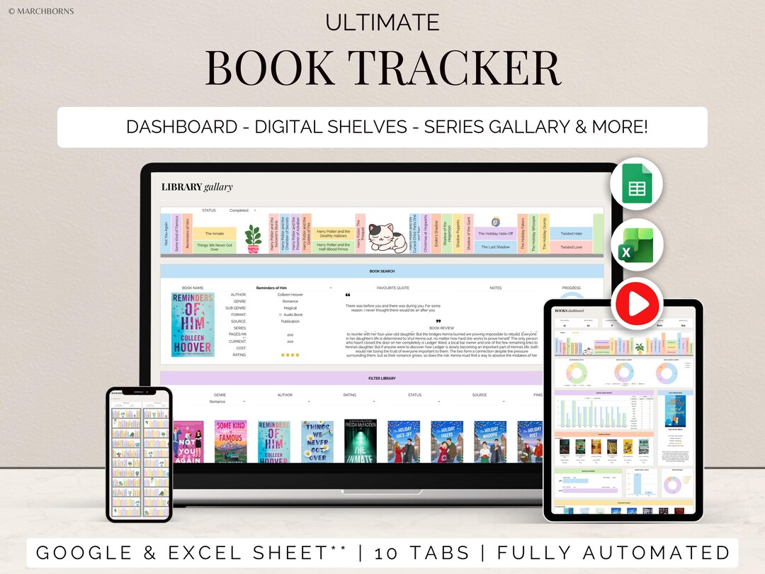 Book Tracker Reading Journal Google Sheets Excel Reading Log Digital ...