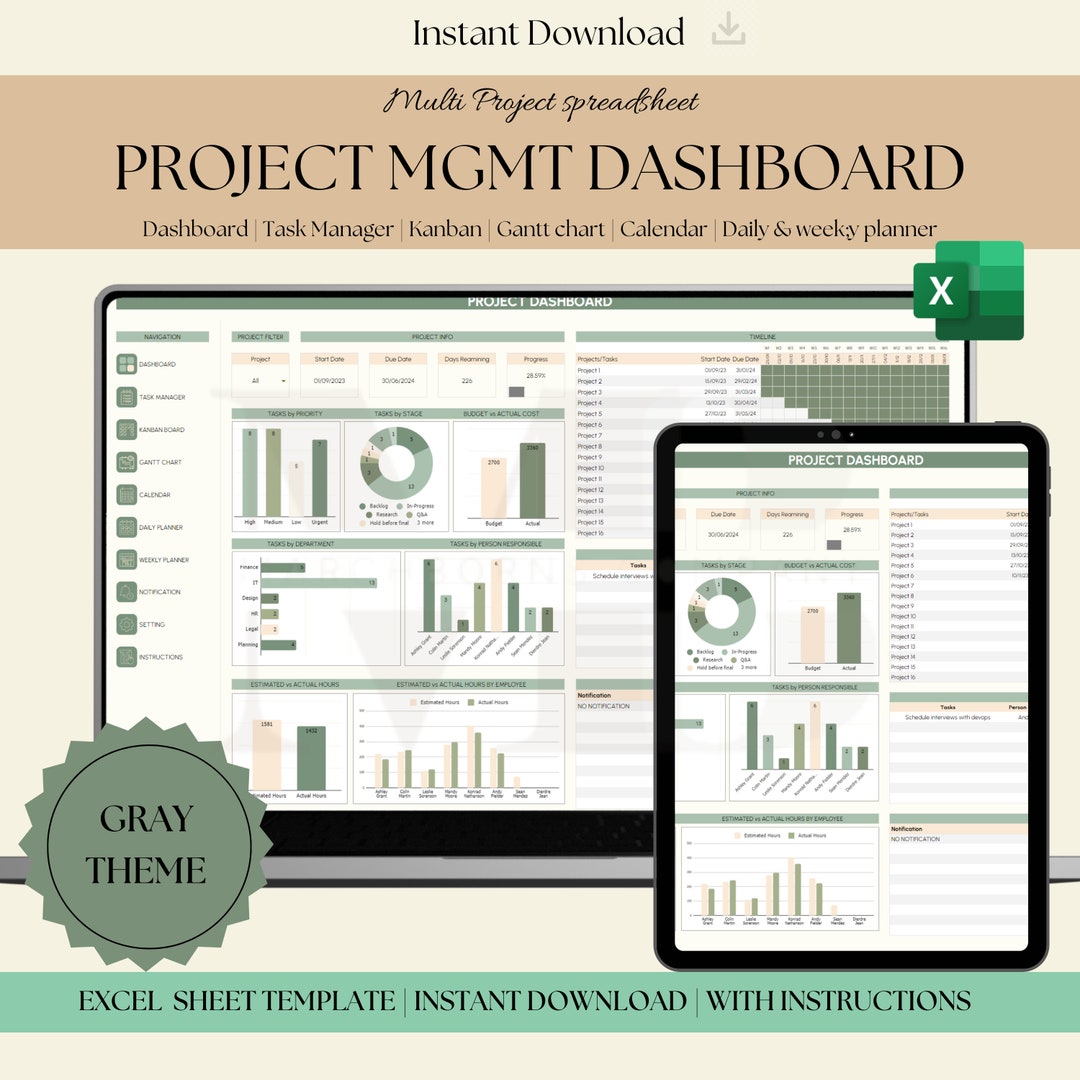 Multi Project Planner Management Dashboard Excel Spreadsheet Template ...