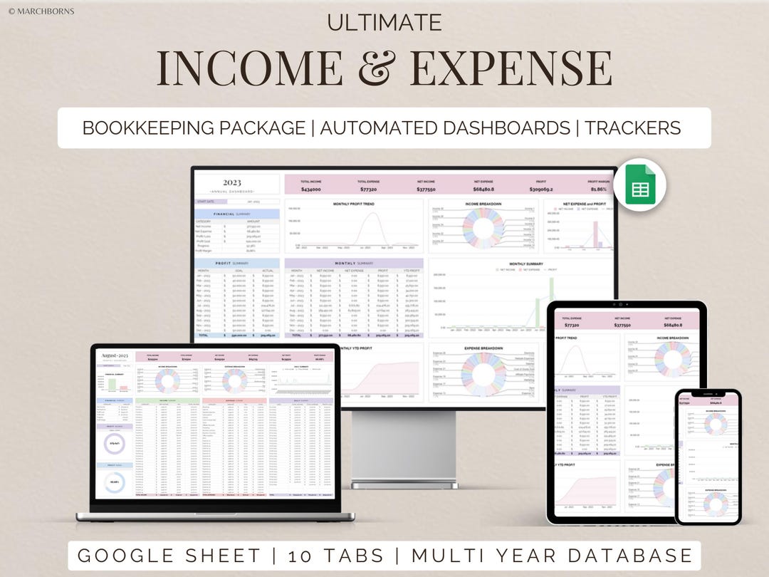 Small Business Income Expense Tracker Google Sheets Profit Loss ...
