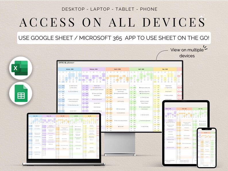 Year at a Glance Yearly Calendar Excel Template Annual Planner Google ...