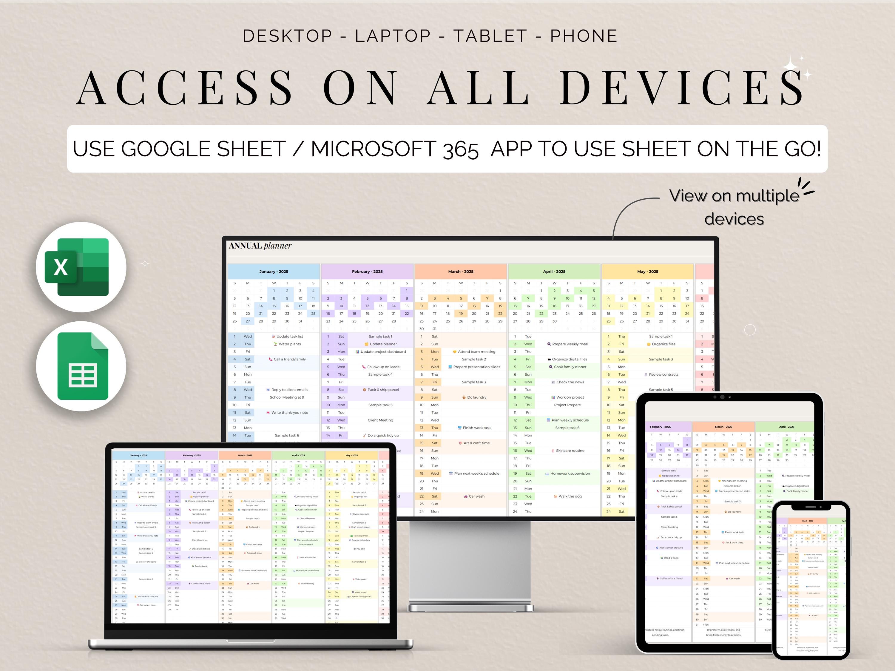 Year at a Glance Yearly Calendar Excel Template Annual Planner Google ...
