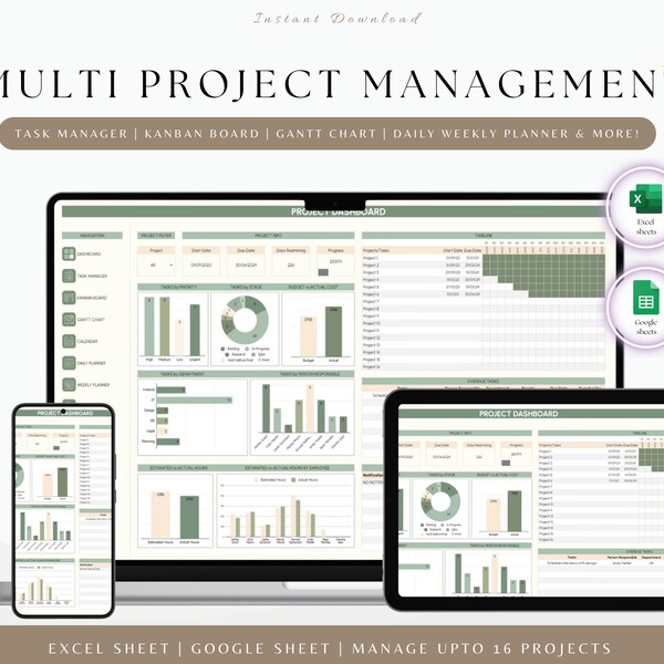Excel Multiple Project Management Template - Etsy