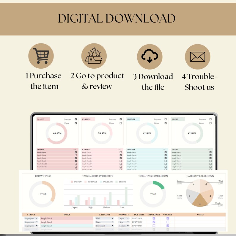 Excel Task Priority Tracker Eisenhower Decision Matrix Productivity ...