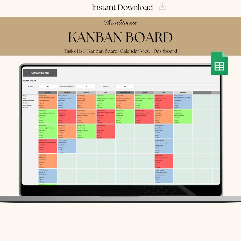 Digital Kanban Board: Project Task Manager (google Spreadsheet Template ...