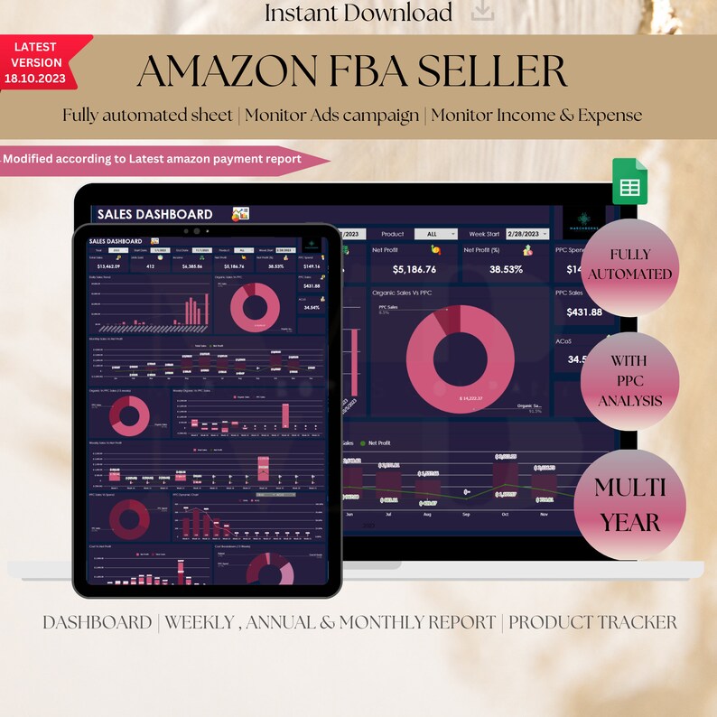 Amazon FBA Sales Dashboard Google Sheets Amazon Seller Sheet FBA Profit ...