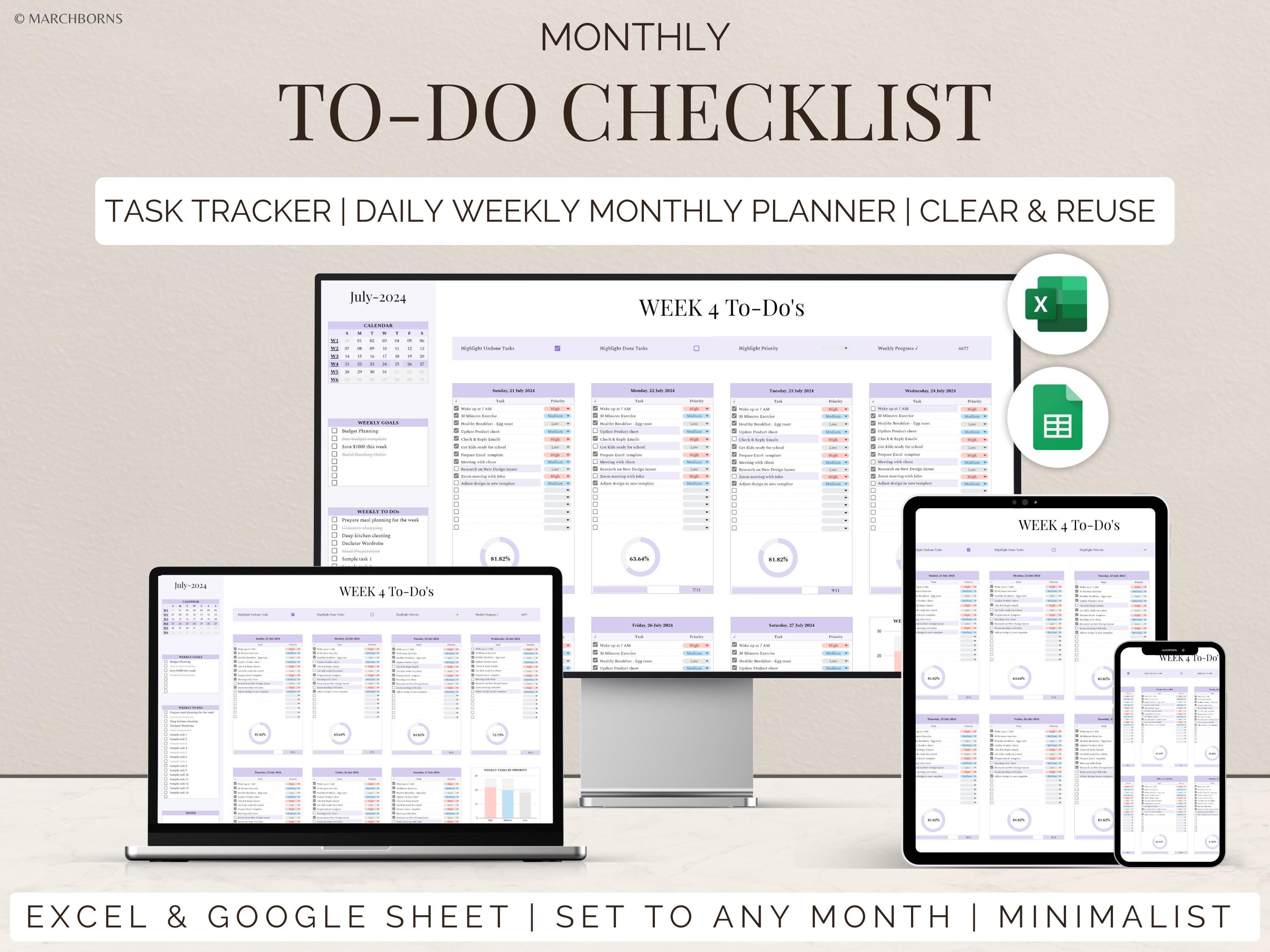 Daily & Weekly Plan Clear Button Google Sheets Template Daily Checklist ...