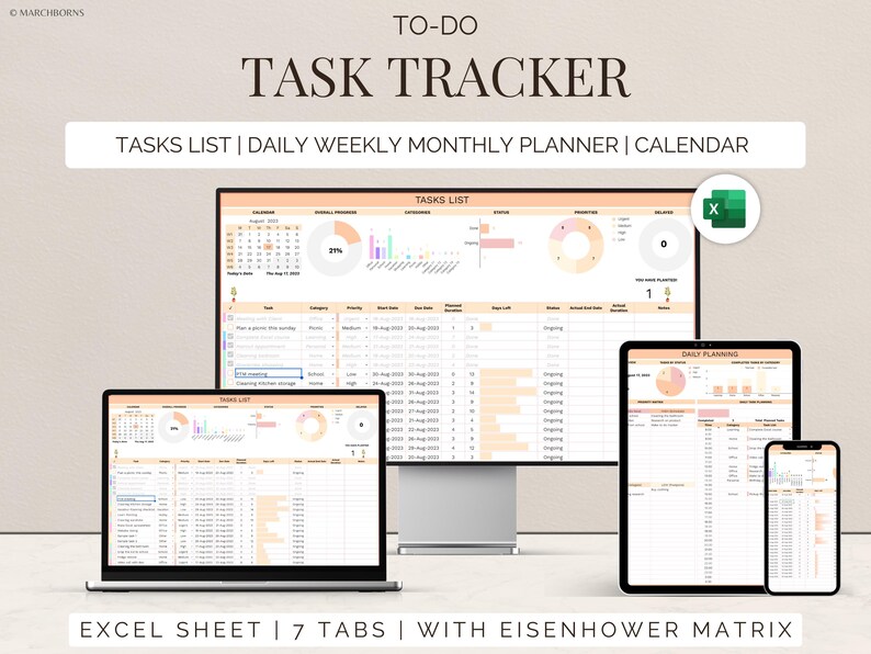 Task Tracker Excel Template Daily, Weekly, Monthly Planner Digital to ...