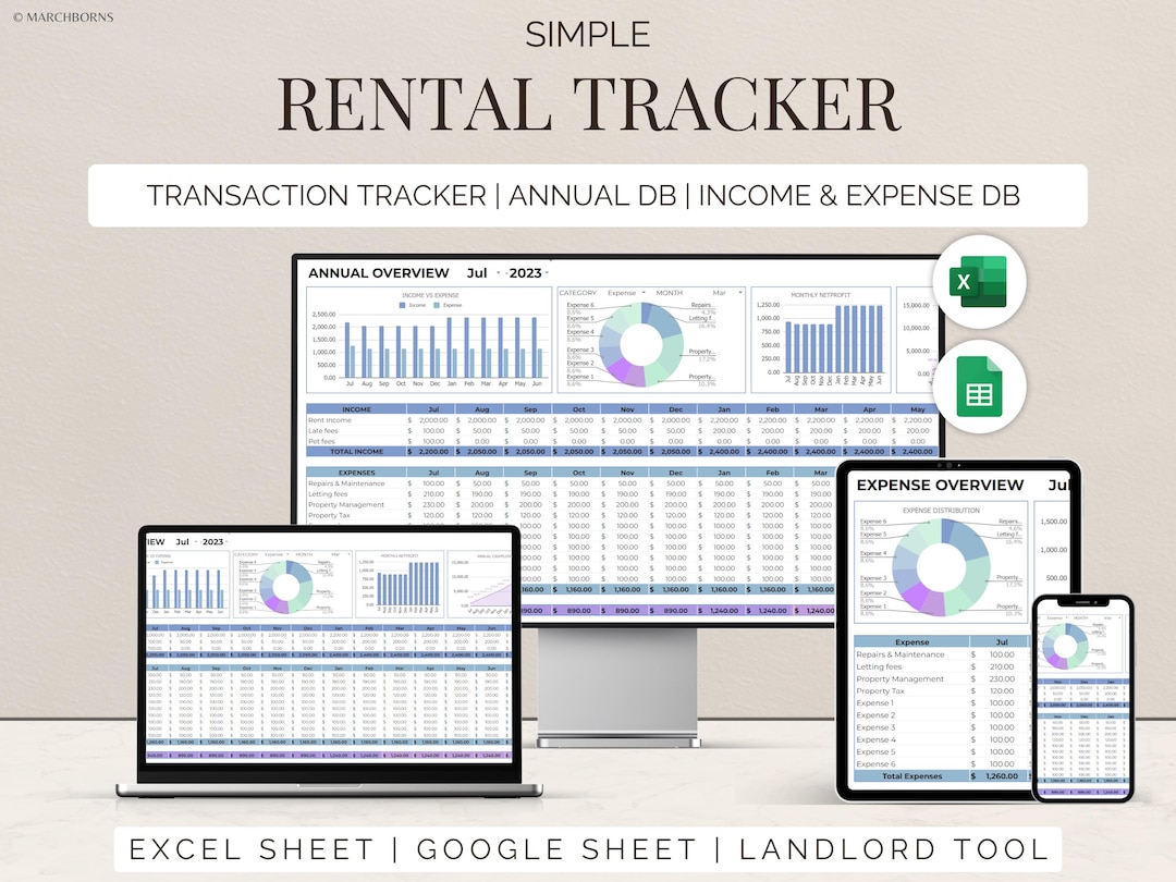 Rental Property Tracker Landlord Spreadsheet Simple Property Income and ...