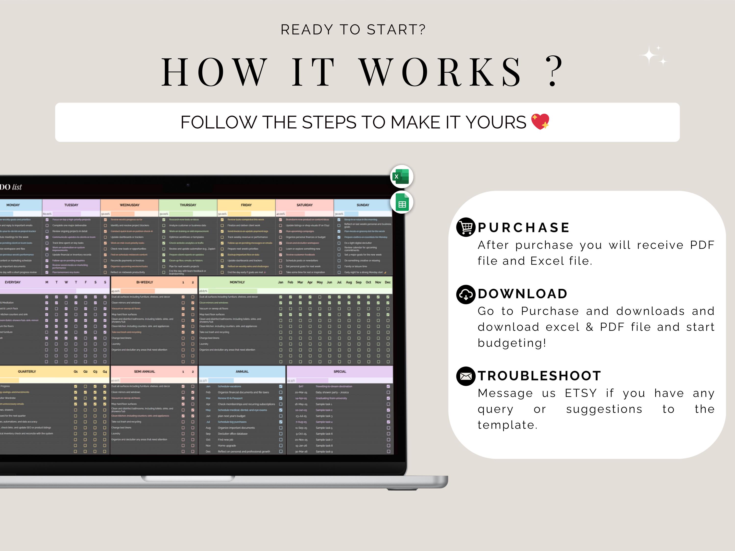 One Tab to Do List Excel Template Task Tracker Google Sheets Cleaning ...