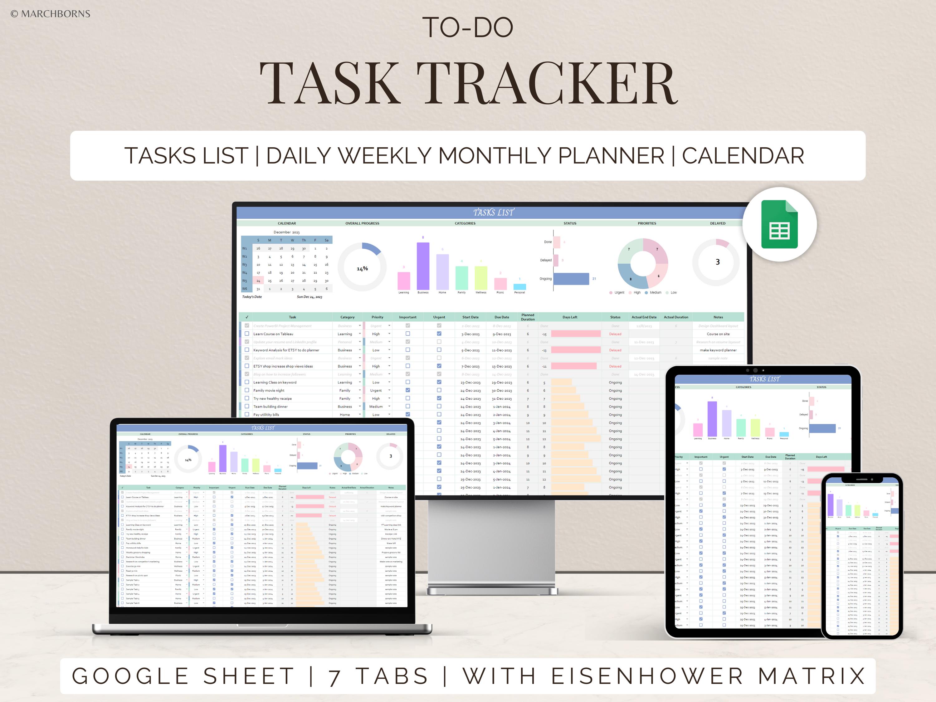 Task to Do List Tracker Google Sheet Task Planner Decision Matrix Task Priority Eisenhower ...