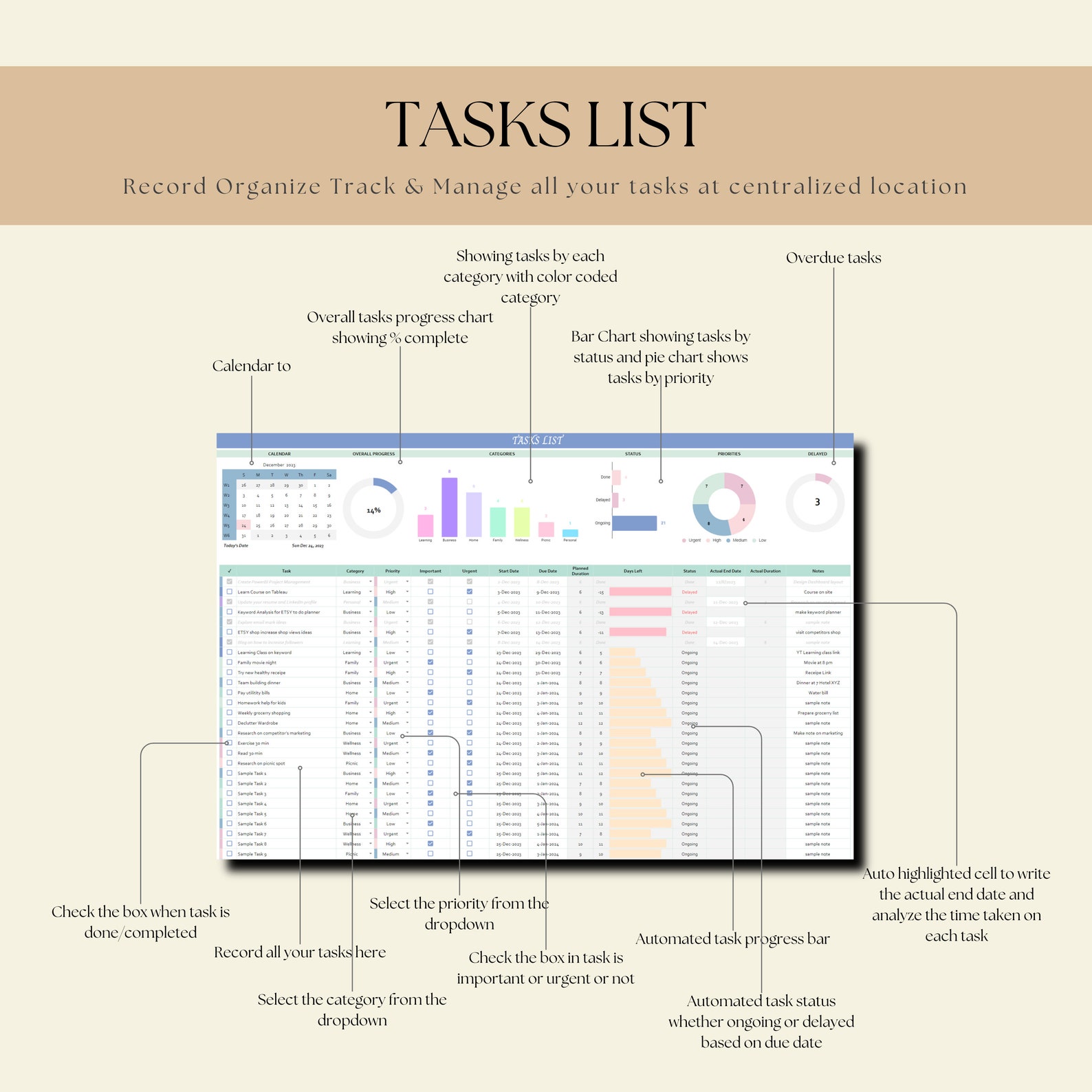 Task Tracker Google Sheet To-do List Template Daily Routine Planner to ...