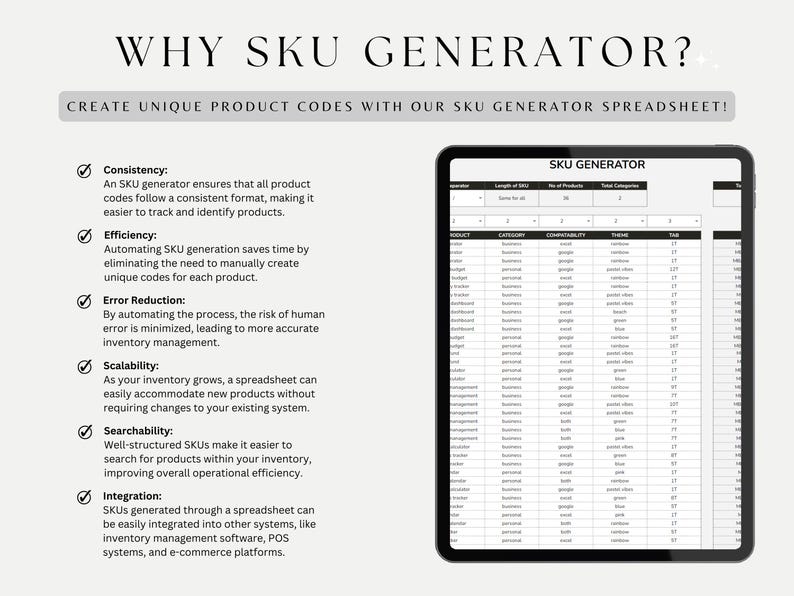SKU Code Generator Excel & Google Sheets Template Ecommerce Inventory ...
