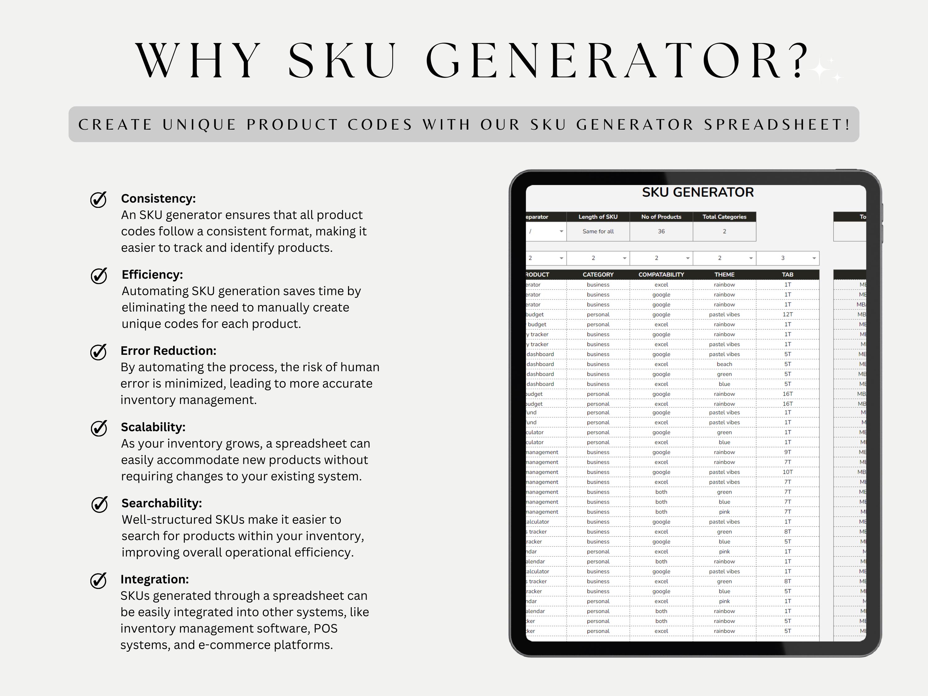 Excel Sku Code Generator for Physical Digital Product E-commerce ...