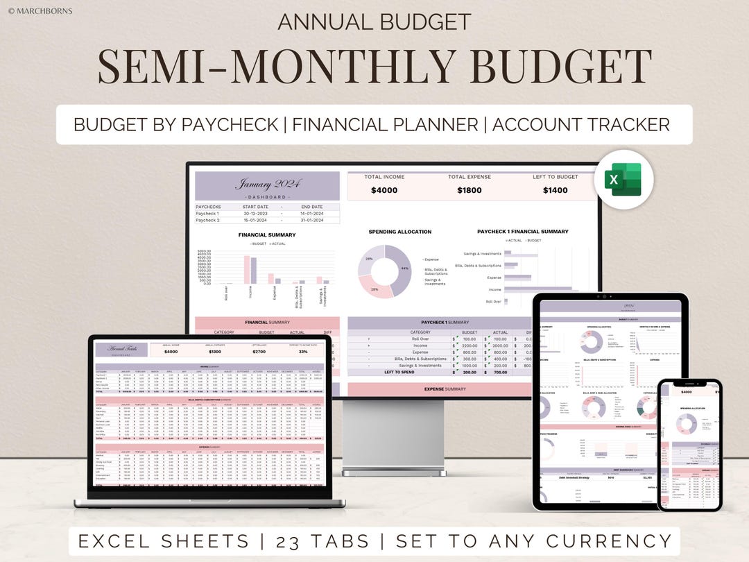 Semi Monthly Budget Template Excel Spreadsheet Planner Annual Couples ...