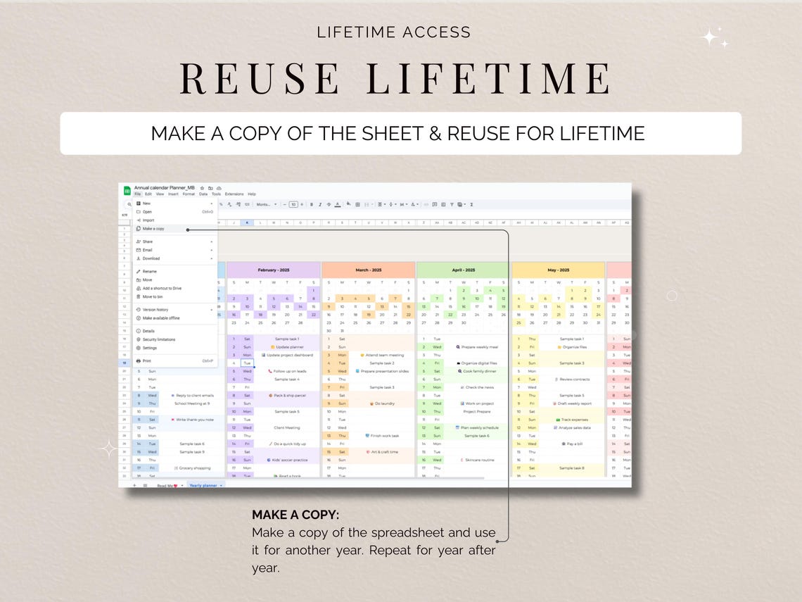 Year at a Glance Yearly Calendar Excel Template Annual Planner Google ...