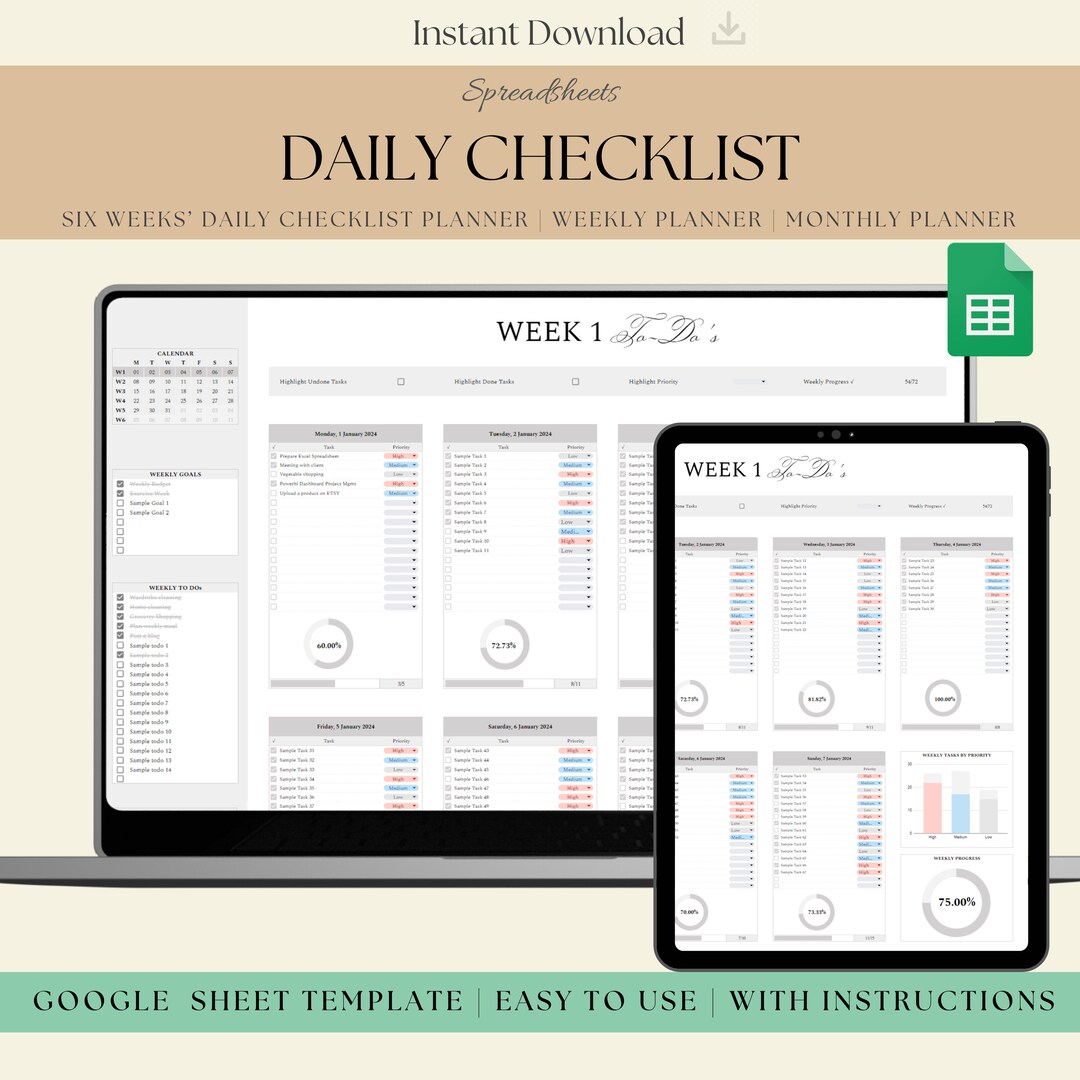Digital Checklist Template Excel Spreadsheet to Do List Template ...