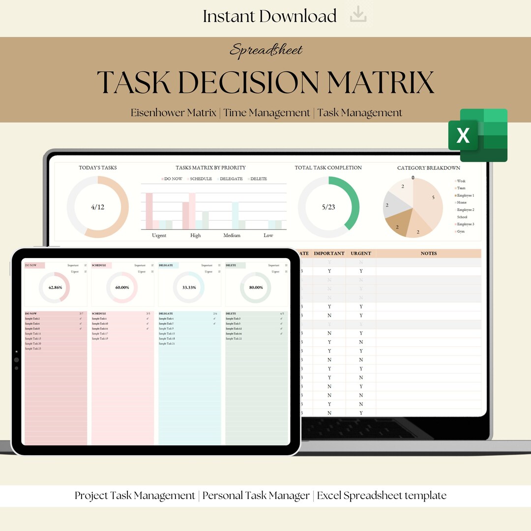 Excel Task Priority Tracker Eisenhower Decision Matrix Productivity ...