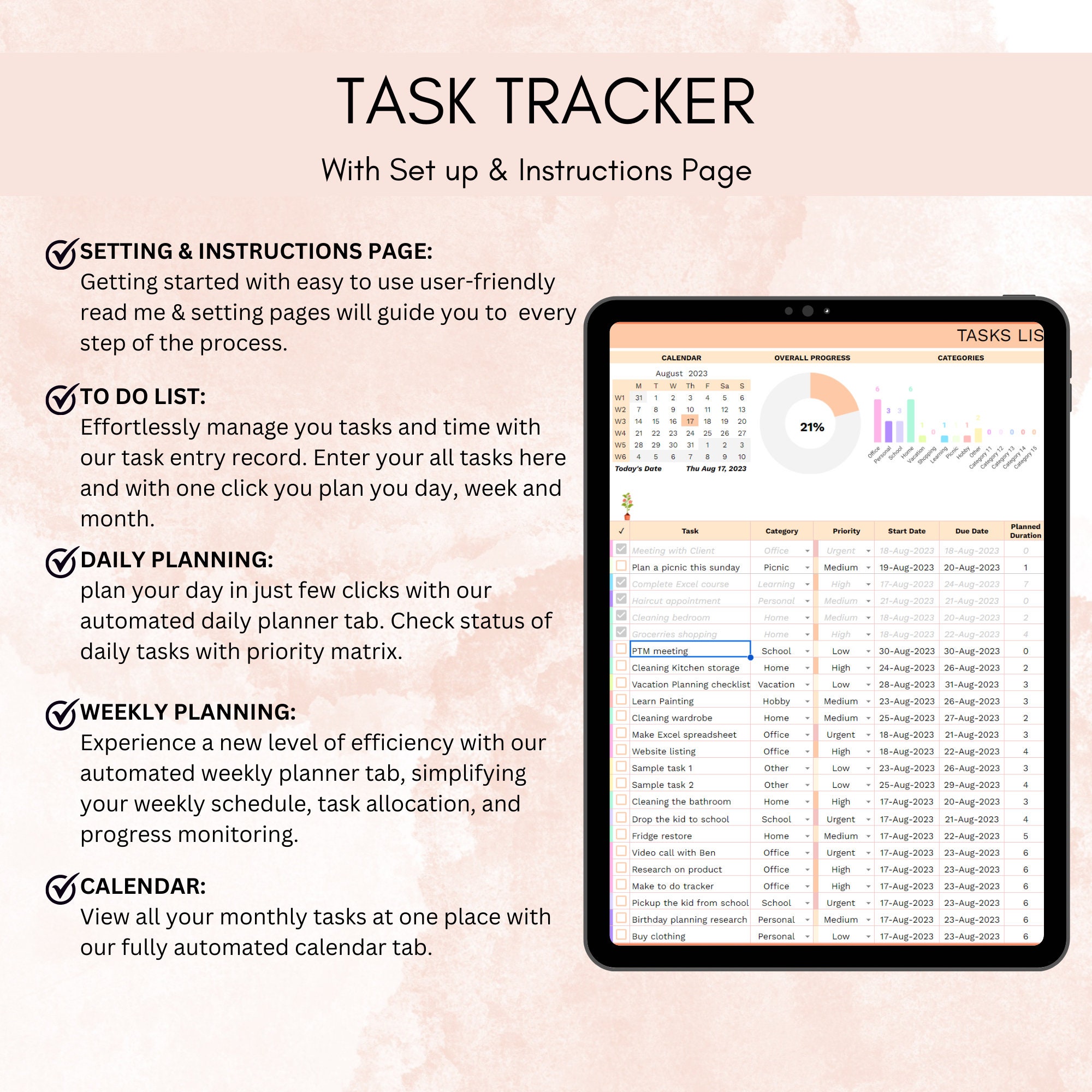 To Do List Tracker Google Sheet Template, Digital Planner With Priority ...