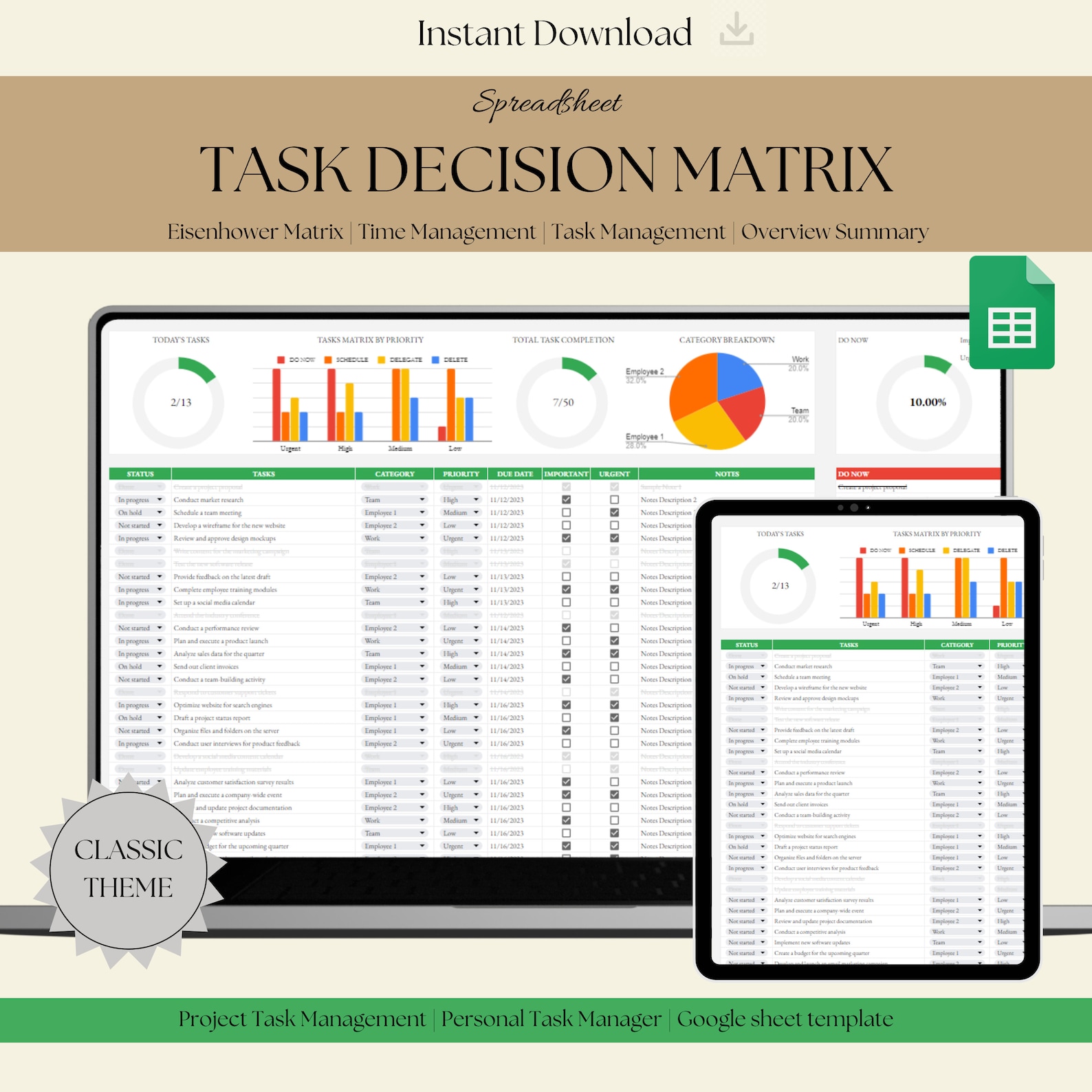 Eisenhower Decision Matrix Task Priority Planner Spreadsheet to Do List ...