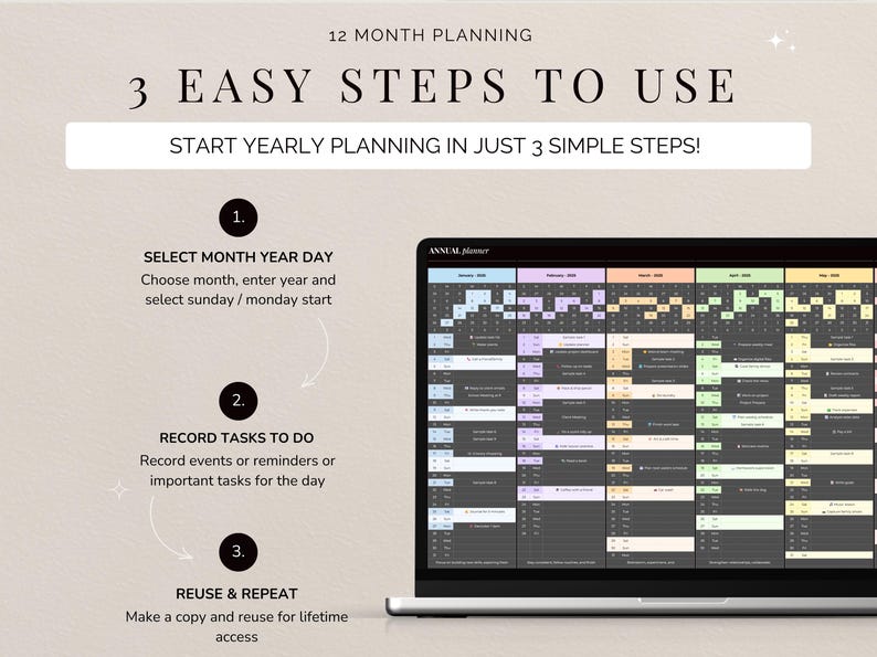 One Page Annual Calendar Template Excel Spreadsheet Yearly Planner ...