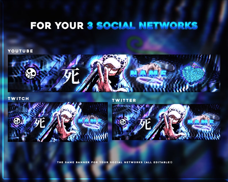 One Piece Banner Overlay Template Pack For Youtube Twitter And Twitch With 3 Wallpapers For Pc