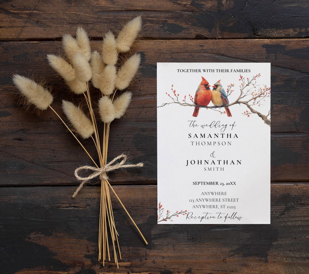 Digital Cardinal Birds Wedding Invitation 5 X 7, Template, Customizable ...