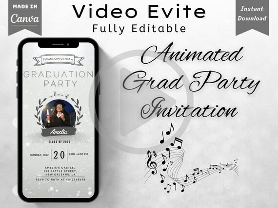 Electronic Graduation Invitation Animated Graduation Party - Etsy