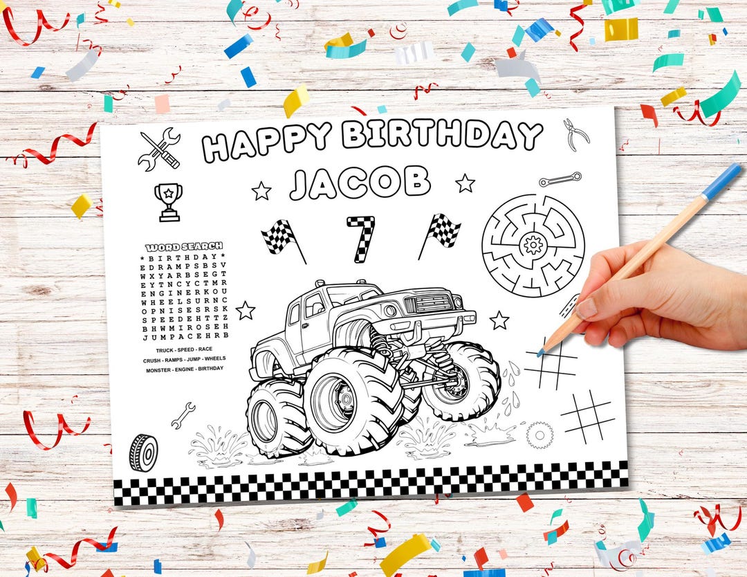 Printable Birthday Coloring Placemat for Kids, Personalized Party Sheet ...