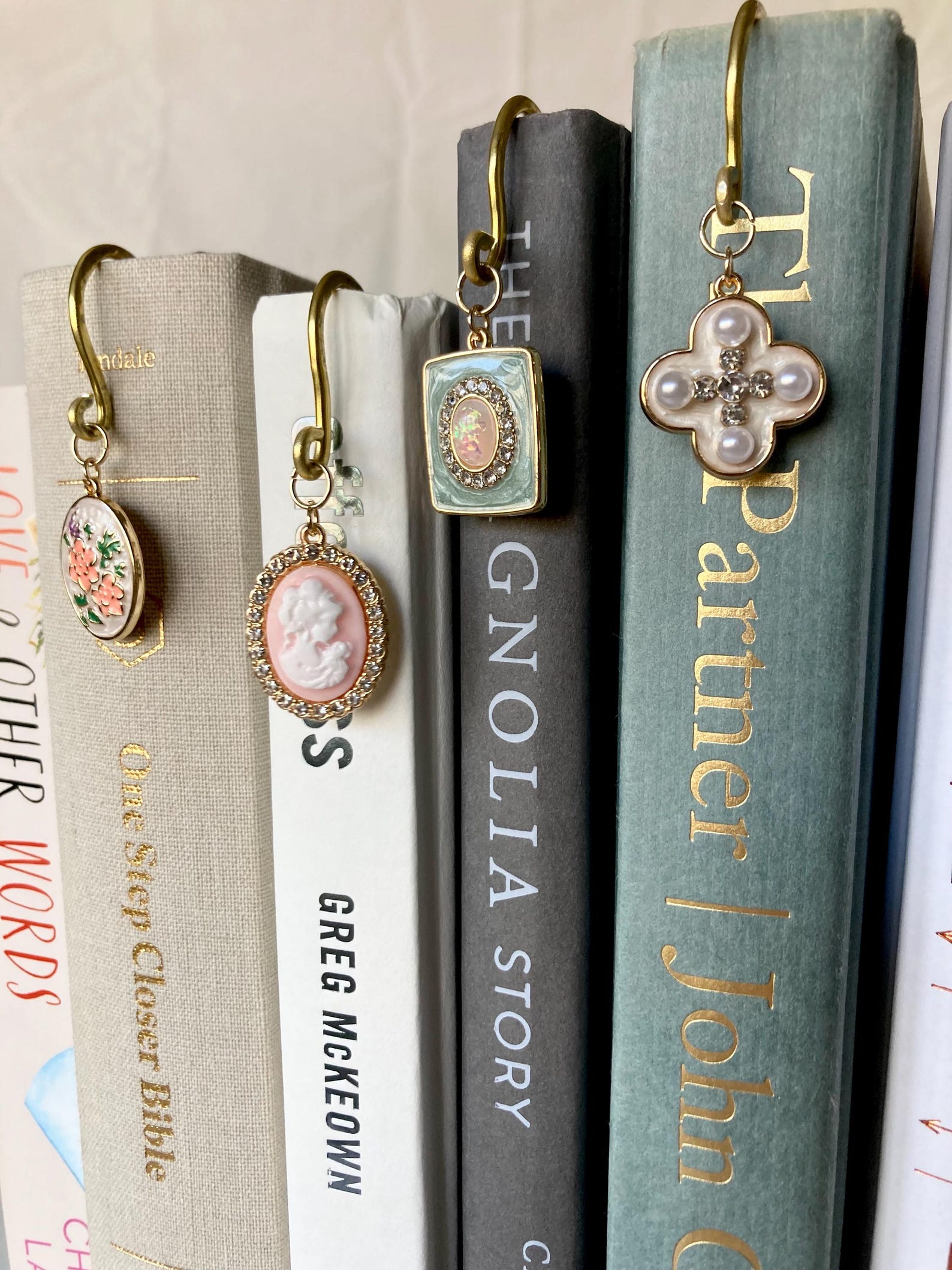 Handmade Rustic Metal Bookmark With Floral, Opal, Pearl, Cameo Charms ...
