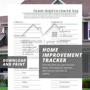 Home Improvement Log Tracker | Digital Download Log for Your House ...