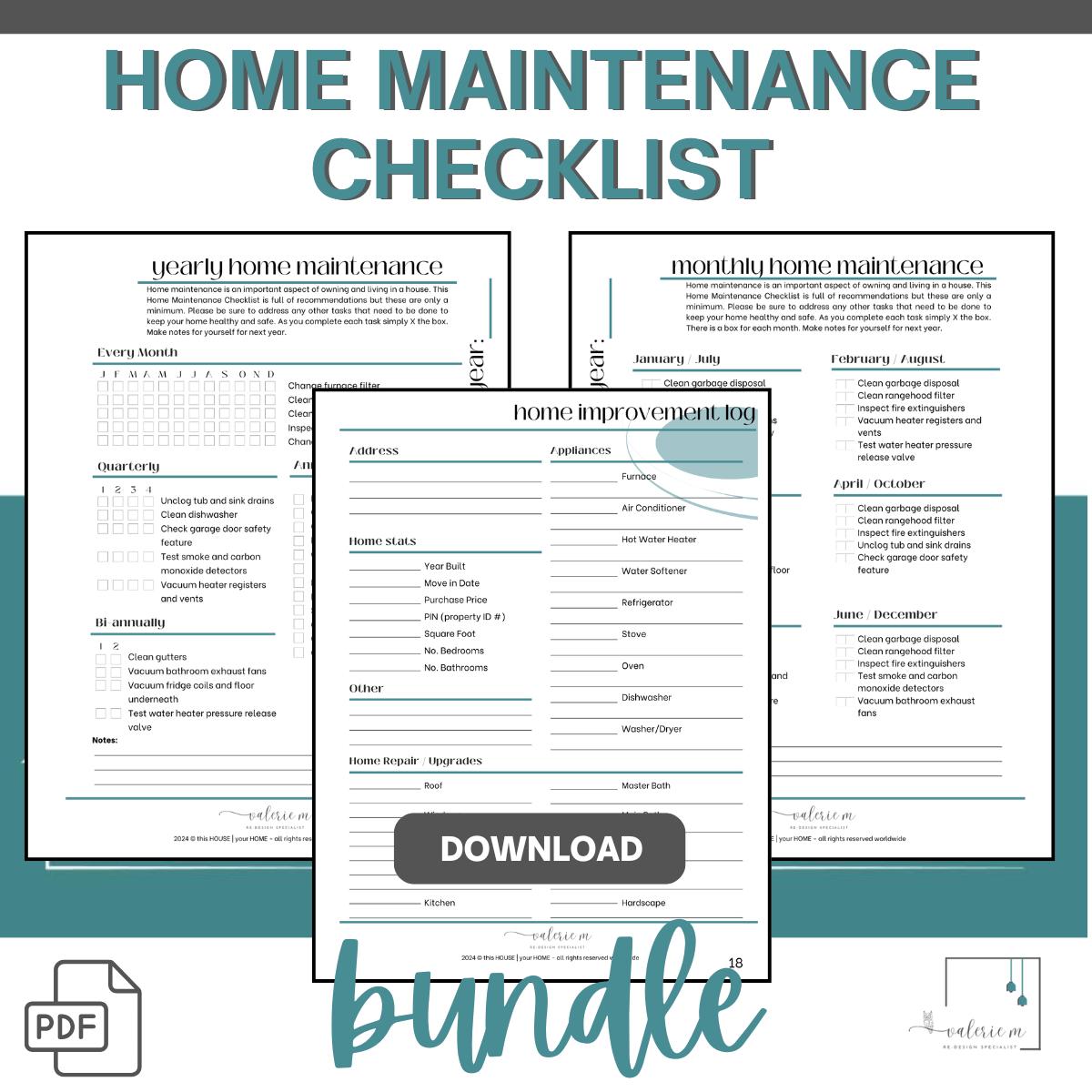 Home Maintenance Checklist Printable Fillable PDF for New Homeowners ...