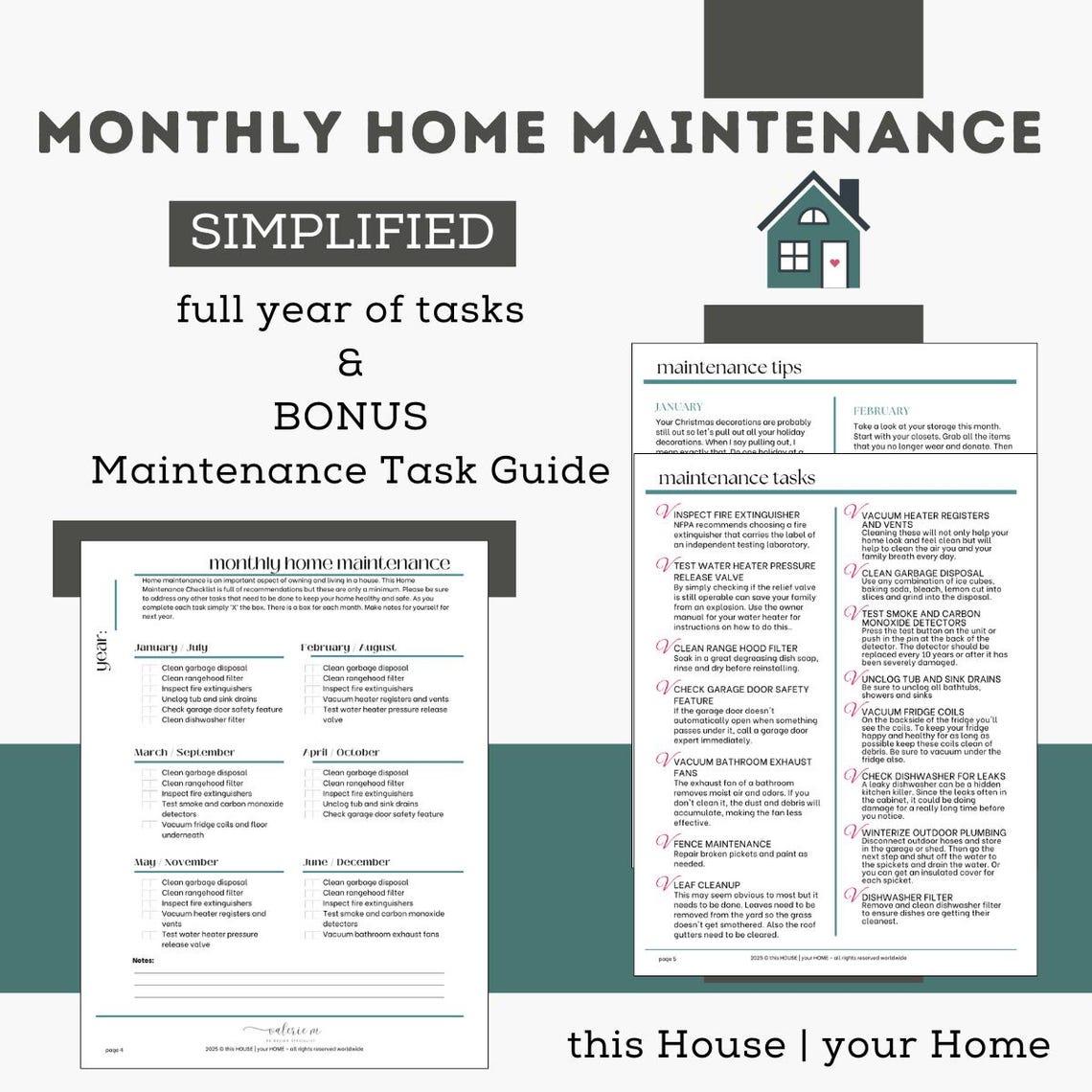 Digital Home Maintenance Planner With Monthly Task List Fillable ...
