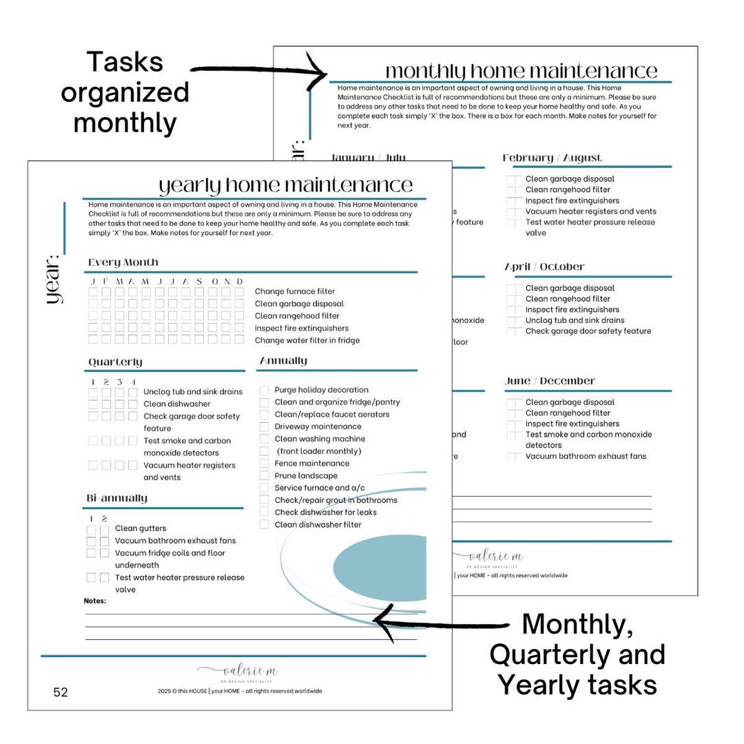 Home Maintenance Checklist Printable Fillable PDF for New Homeowners ...