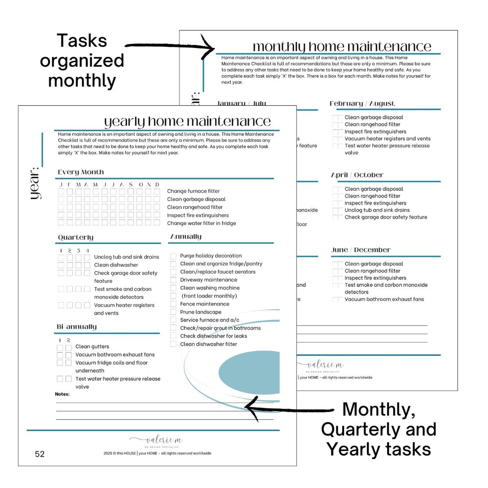 Home Maintenance Checklist Printable Fillable PDF for New Homeowners ...