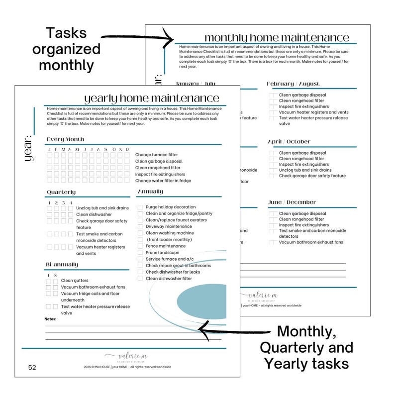 Home Maintenance Checklist Printable Fillable PDF for New Homeowners ...