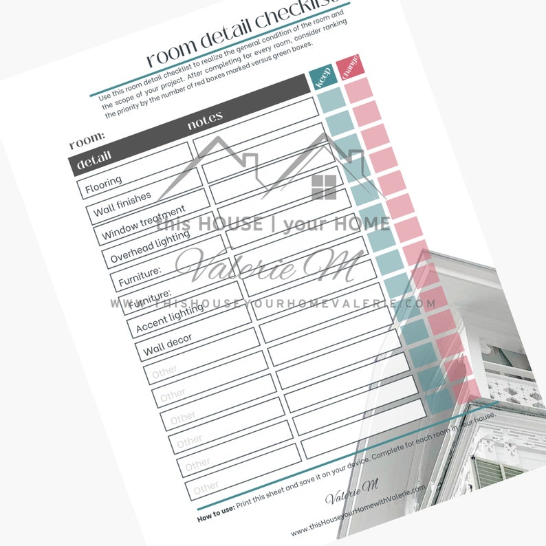 Room Audit Worksheet Room Design Tool Printable Download Renovation ...