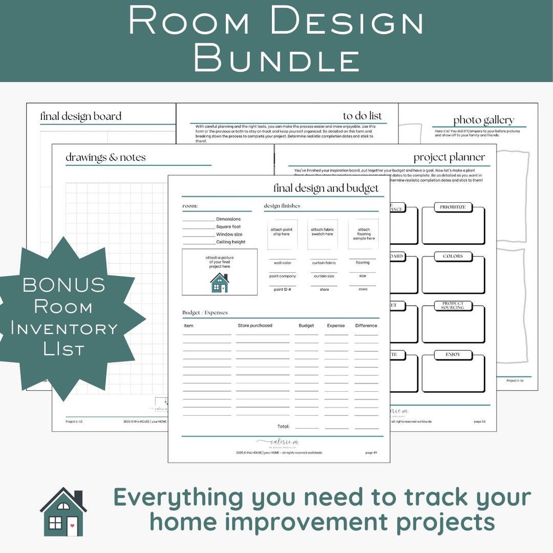 Room Design Planner Printable - Step-by-step Interior Design Tracker ...