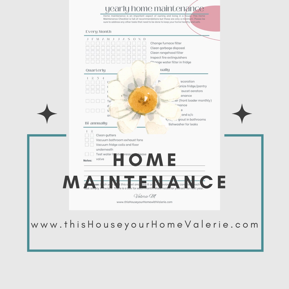 Home Maintenance Checklist Printable | Annual Task Tracker PDF | New ...