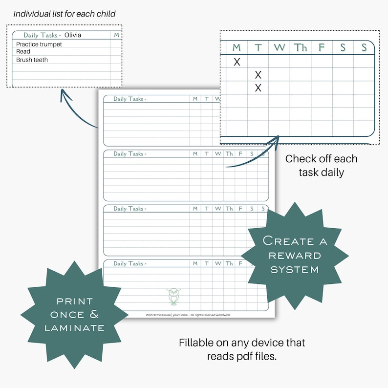 Fillable Daily Summer Checklist for Multiple Kids - Printable Chore ...