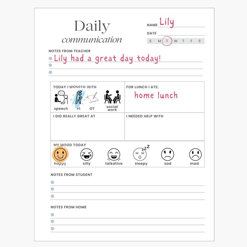 Printable Daily Communication Log for Special Needs Students Teachers ...