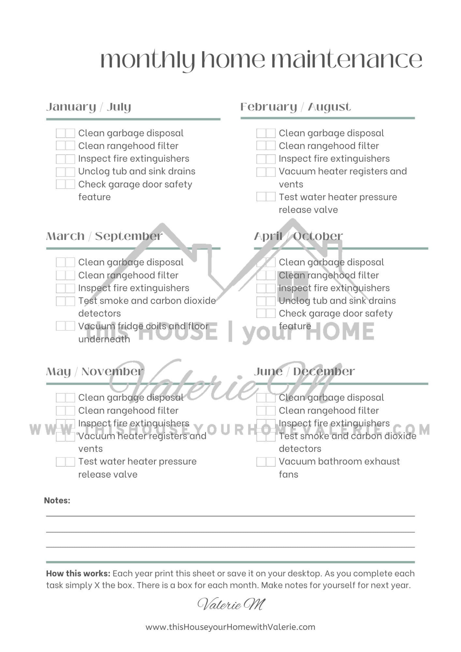 Annual Home Maintenance Checklist PDF Digital Download | EDITABLE ...