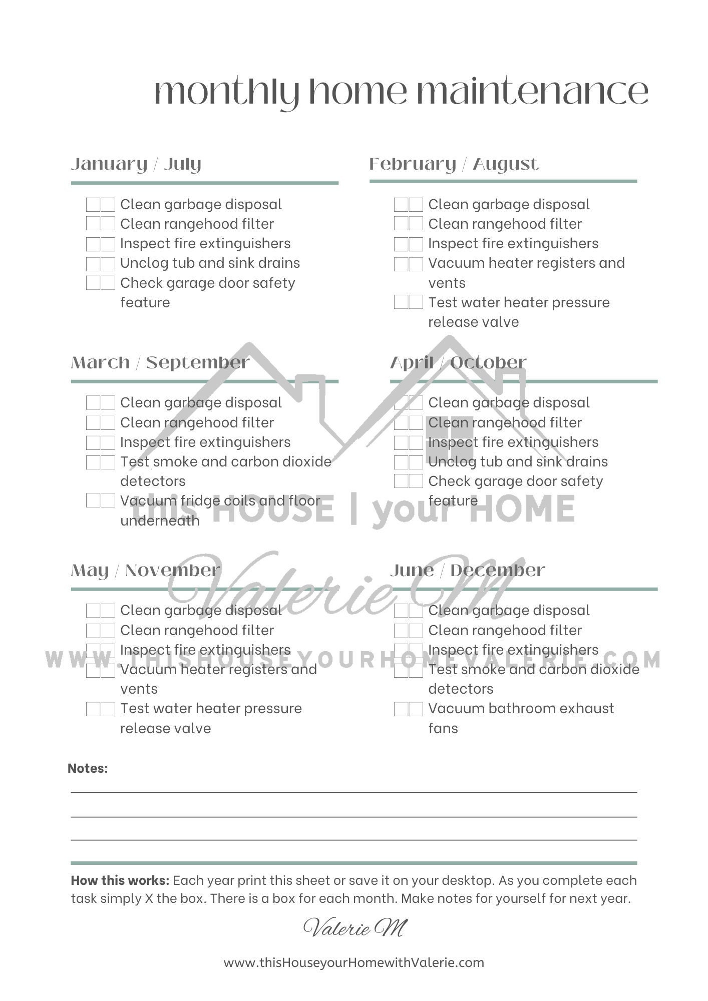 Annual Home Maintenance Checklist PDF Digital Download | EDITABLE ...