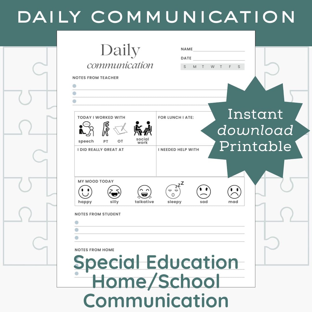 Printable Daily Communication Log for Special Needs Students Teachers ...