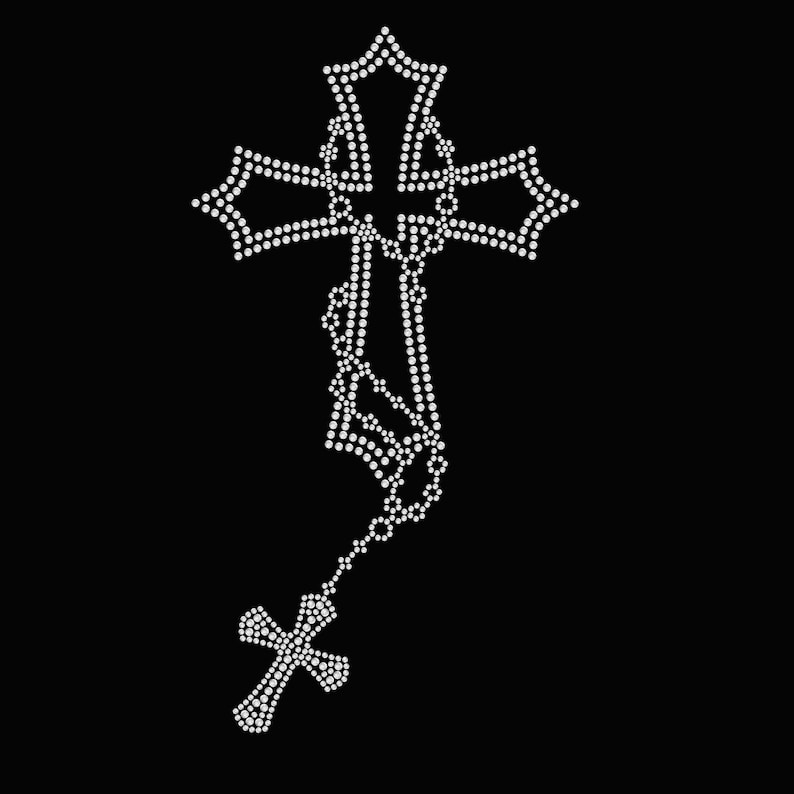 Rhinestone Gothic GOTH CROSS Rosary Prayer Beads Applique Motif DIY Hot ...