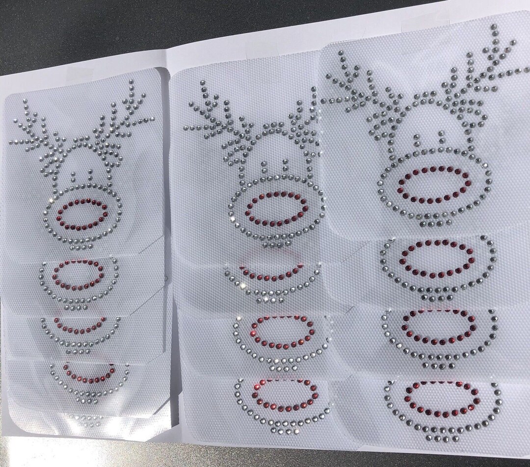 Cute Christmas Red Nose Reindeer Crystal Rhinestone Hot Fix Iron on ...