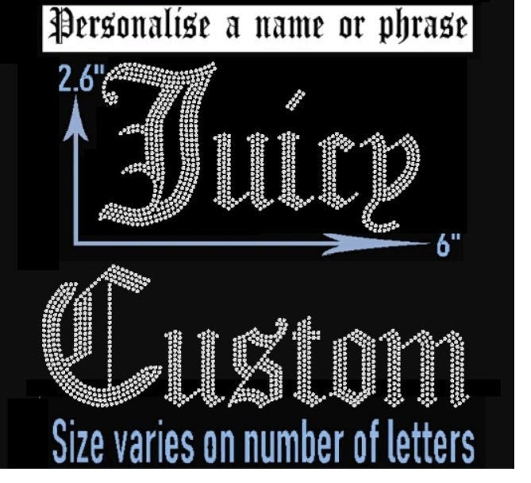 Old English Bling Font- Personalised - Custom Iron on Hot Fix DIY ...